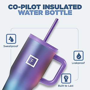 IRON °FLASK Co-Pilot Insulated Mug w/Straw & Flip Cap Lids - Cup Holder Bottle for Hot, Cold Drink - Leak-Proof - Water, Coffee Portable Travel Mug - Cobalt Blue, 16 Oz