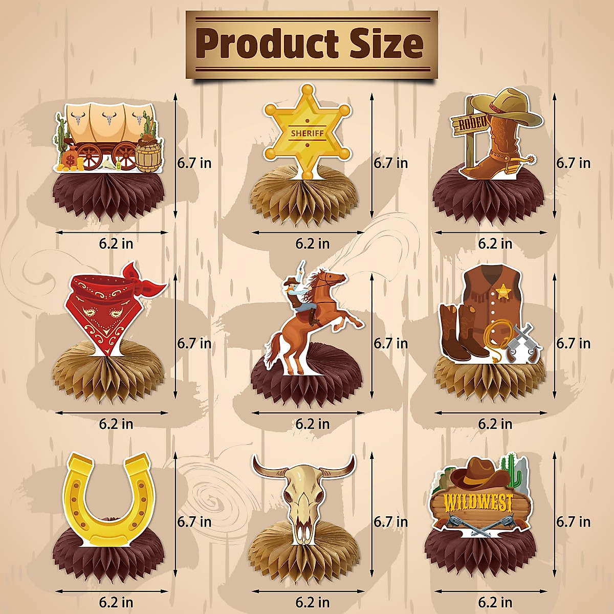 Gameza Western Party Decorations - 9PCS Wild West Cowboy Party Decorations Rodeo Themed Birthday Party Decorations Cool Baby Shower Party Honeycomb Centerpieces Table Toppers Decor Supplies