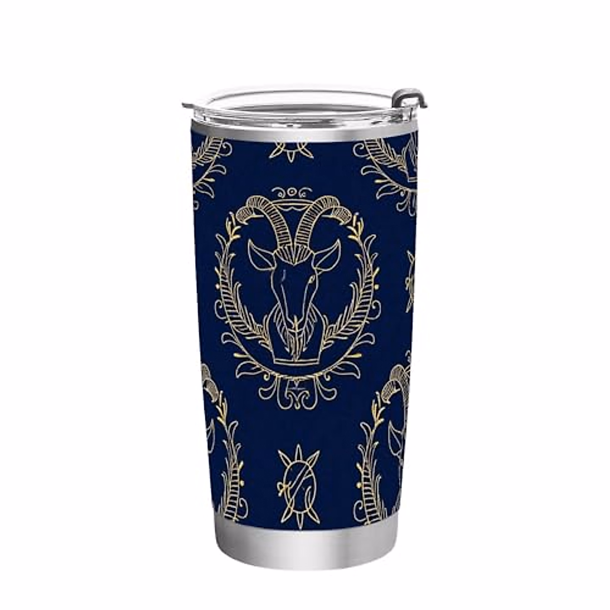 Gold Zodiac Sign Aries Navy Blue Stainless Steel water bottle with straw Leak-proof Lid and Straw insulated travel coffee mug for Home, Office or Car Aesthetic tumbler with lid and straw 20 OZ