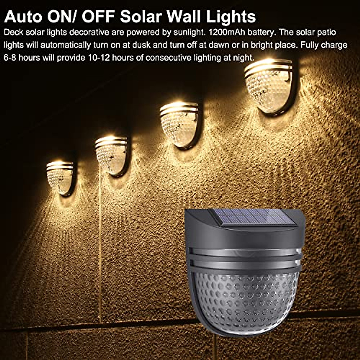 Solar Fence Lights, 6 Pack LED Solar Deck Lights - Waterproof - Easy Installation - Long lasting Battery - Beautiful Lighting Decoration - Amber LED Light, Outdoor Solar Light for Garden, Stairway
