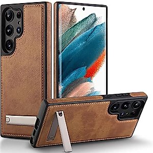 VIVINIKO for Galaxy S23 Ultra Case Leather, Thin Flexible Soft Grip Luxury Vgean Cover for Men, Protective Slim Kickstand Shockproof Phone Cases for Samsung S23 Ultra 5G 6.8" (2023) (Brown)