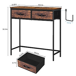 BTY Narrow Console Table Small Entryway Table Industrial + Narrow Console Table with 2 Drawers Small Industrial Entryway Table with Drawers