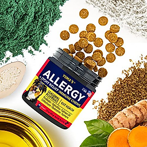 YUMA'S Dog Allergy Relief, Itchy Skin Relief - Seasonal Allergies - Omega 3 Salmon Oil+ Probiotics+Spirulina, Colostrum, Anti Itch Support (Bacon, 45 Chews)