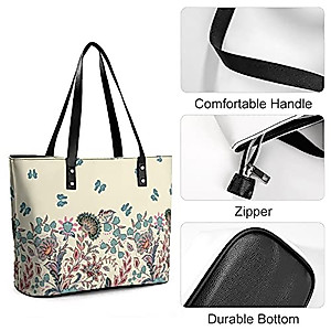 Womens Handbag Flowers And Butterfly Pattern Leather Tote Bag Top Handle Satchel Bags For Lady