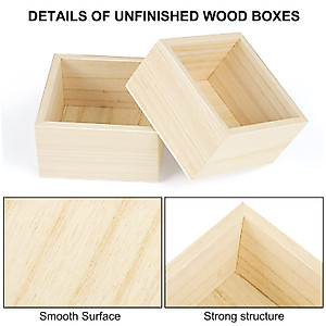 Aodaer 10 Pieces Wooden Box Unfinished Small Platane Wood Box 4 x 4 x 2.2 Inch Rustic Treasure Box Decorative Craft Organizer Storage Box for Crafts, Collectibles, Succulents, Desktop Drawer Decor