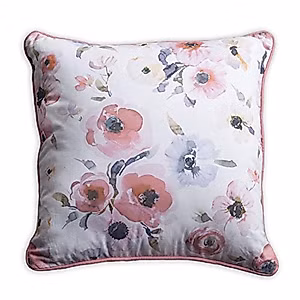 Maison d' Hermine Decorative Pillow Cover 100% Cotton, Toile Washable Cushion Cover with Invisible Zipper for Bed, Living Room, Pale Garden - White (Romantic Poppy) - Spring/Summer (18"x18")
