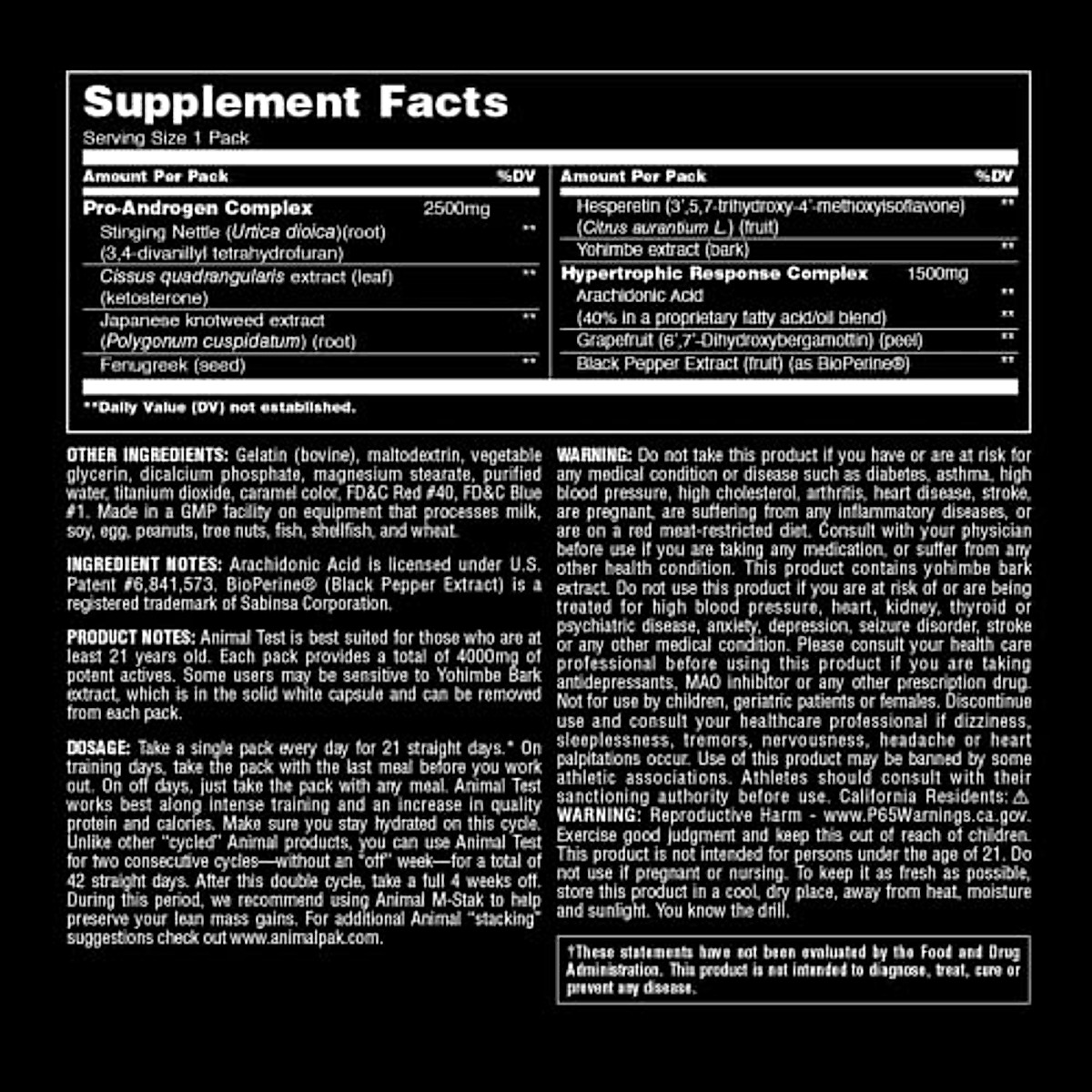 Animal Test – Testosterone Booster For Men – Arachidonic Acid, Yohimbe Bark, Trans Resveratrol, Cissus Quadrangularis – Convenient All-in-one Packs for Strength Athletes & Bodybuilders – 21 Day Cycle