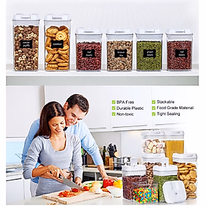 Airtight Food Storage Containers Set with Lids 5 Units Sets for Kitchen Pantry Organization and Storage, Leak-Proof Stackable Canister, include Measuring Spoon & Labels (White, 5)