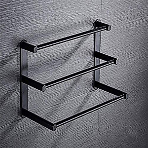 Black Drill Free Towel Rack Thicken Space Aluminum One Body Multiple Rod Towel Bars Polished Finish Wall-Mounted Towel Rail,Color:B Bathroom (Color : C, Size : 60cm)