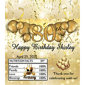 12 ~ GOLD 80th BIRTHDAY CHOCOLATE CANDY BAR WRAPPERS BIRTHDAY PARTY FAVORS PERSONALIZED