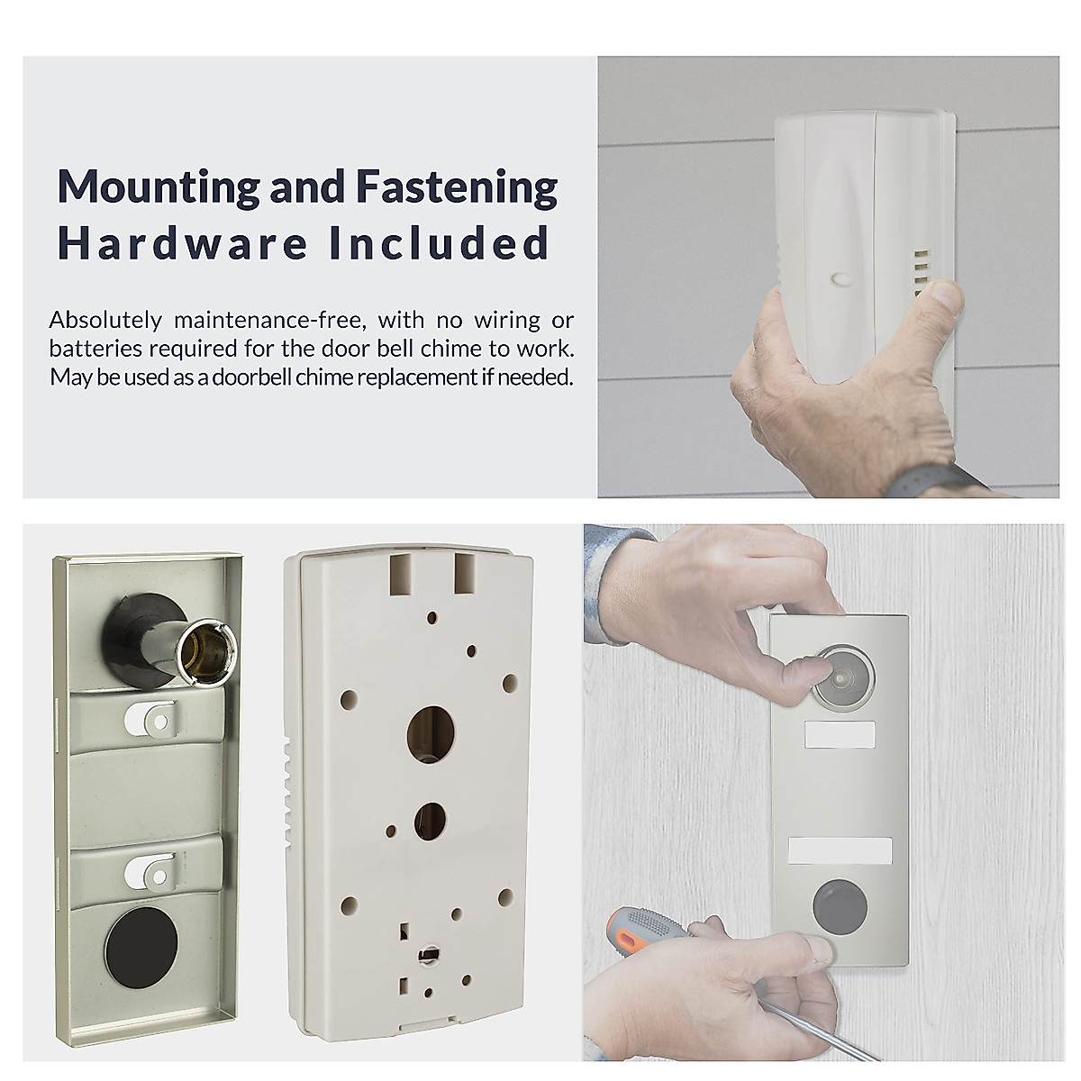 2-Note Mechanical Door Bell Chime and Door Button with Viewer, Silver
