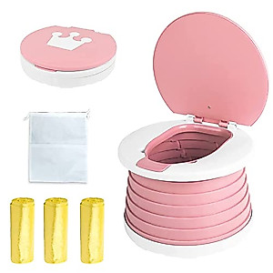 Travel Potty，Toddler Travel Potty，Portable Toddler Potty，Travel Potties Foldable ，Toddler Travel Potty Folding Toilet，Apply to Seat Emergency Toilet for Car, Camping, Outdoor, Indoor (Pink)