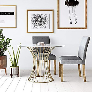 COSMOLiving by COSMOPOLITAN Westwood Modern Clear Tempered Glass Round Top Dining Table with Hourglass Gold Base - Brass