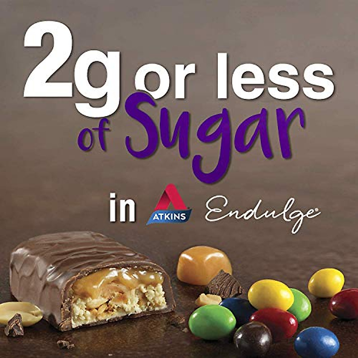 Atkins Endulge Caramel Nut Chew Bar, Dessert Favorite, 1g Sugar, Good Source of Fiber, Low Sugar, 10 Count