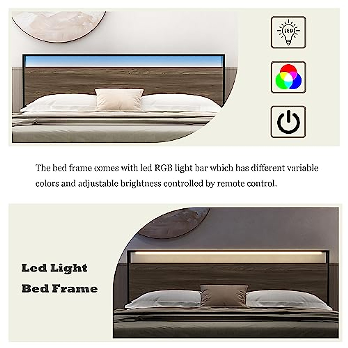 NNV Industrial Twin Size Bed Frame with Headboard Stoarge, Metal Platform Bed Frame with LED Lights and USB Ports, Sturdy and No Noise Easy Installation No Box Spring Needed, Grey