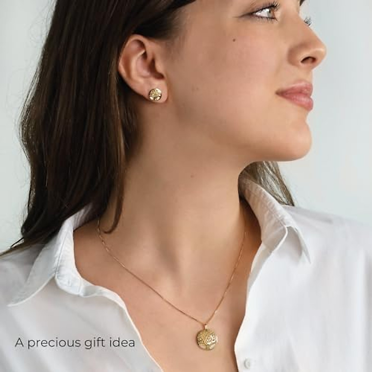 Lucchetta - 14 karat Yellow Gold Tree of Life Studs | 14k Solid Gold Earrings for Women | diameter 0.39in