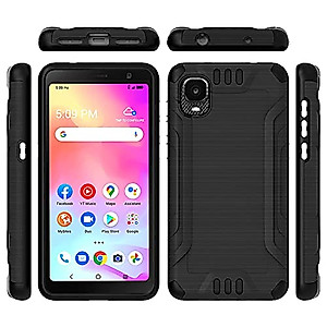 TJS Compatible with Alcatel TCL A3 A509DL Case/TCL A30 Case, with Tempered Glass Screen Protector, Magnetic Support Hybrid Shockproof Metallic Brush Finish Protector Phone Case Cover (Black)