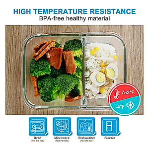 DAS TRUST 10 Pack Glass Meal Prep Containers Bowls Glass Food Storage Containers Glass Food Prep Containers with Lid Meal Prep Lunch Bento Box Reusable Container for Food