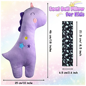 4 Pack Seatbelt Pillow for Kids Soft Car Seat Belt Cover Unicorn Baby Car Seat Strap Covers Dinosaur Kids Seat Pad Strap Seat Belt Cushion Head Rest Support Shoulder for Girls Boys Baby Car Stroller