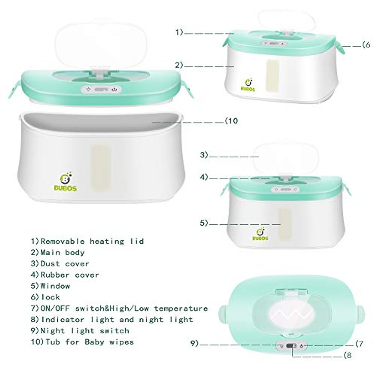 Bubos Upgraded Baby Wipe Warmer and Wet Wipes Dispenser with Advanced LED Night Light