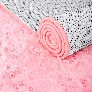 ISEAU Fluffy Rug Carpets Soft Shaggy Area Rug Indoor Floor Rugs for Kids Room Fuzzy Carpet Comfy Cute Nursery Rug Bedside Rug for Boys Girls Bedroom Living Room Home Decor Mat, 3ft x 5ft, Pink