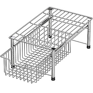 Simple Houseware Stackable 3 Tier Sliding Basket + Single Tier Basket, Chrome
