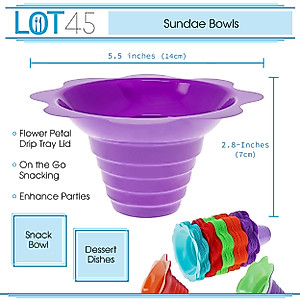 Lot45 Snow Cone Bowls - Reusable Colorful Plastic 100pc Shaved Ice Flower Cups - Holds 4oz of Desserts and Snacks