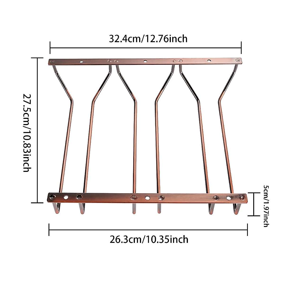 Dianoo Bronze Wine Glass Rack Under Cabinet, 3 Rows, 27.5cm
