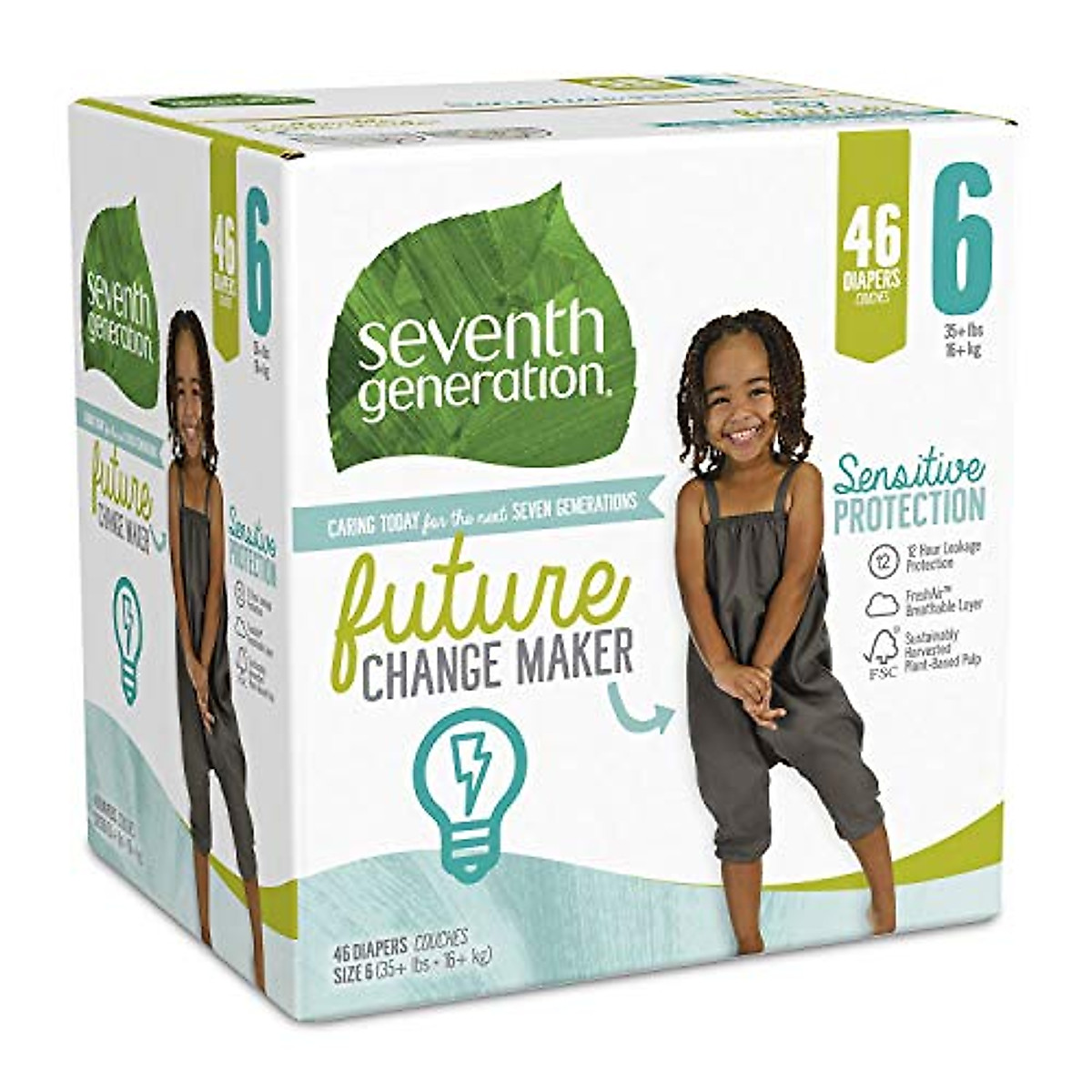 Seventh Generation Baby Diapers, Size 6, 46 Count, Super Pack, for Sensitive Skin
