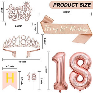 18th Birthday Decorations for Girls, Including 18th Birthday Tiara and Sash, Happy Birthday Banner, Happy Birthday Cake Toppers, Number Candles and Balloons Set, 18th Birthday Gifts for Girls
