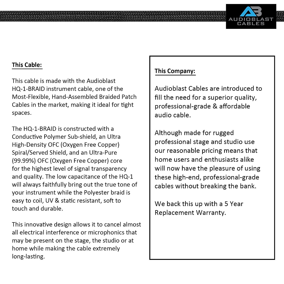 Audioblast - 6 Units - 6 Foot - HQ-1 - Ultra Flexible - Dual Shielded (100%) - Guitar Instrument Effects Pedal Patch Cable w/Eminence Right-Angled ¼ inch (6.35mm) TS Plugs & Double Staggered Boots