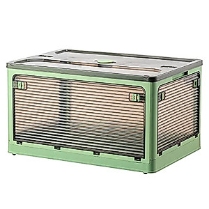 ANMINY Lidded Plastic Storage Bin 5-Door Collapsible Stackable Portable Crate Clear Storage Box Container Basket with Wheels Handles Lid for Cloth Toy Grocery Travel Car Truck Use - Green, Extra Large