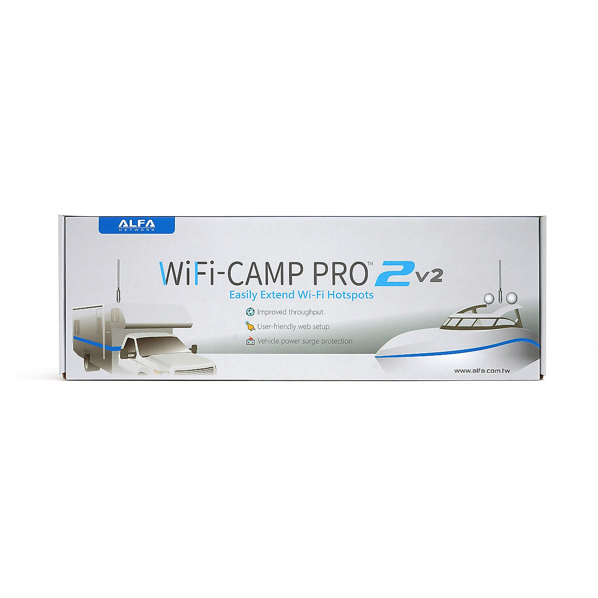 ALFA Network WiFi CampPro 2v2 (Version 2) Universal WiFi/Internet Range Extender Kit for Caravan/Motorhome, Boat, RV
