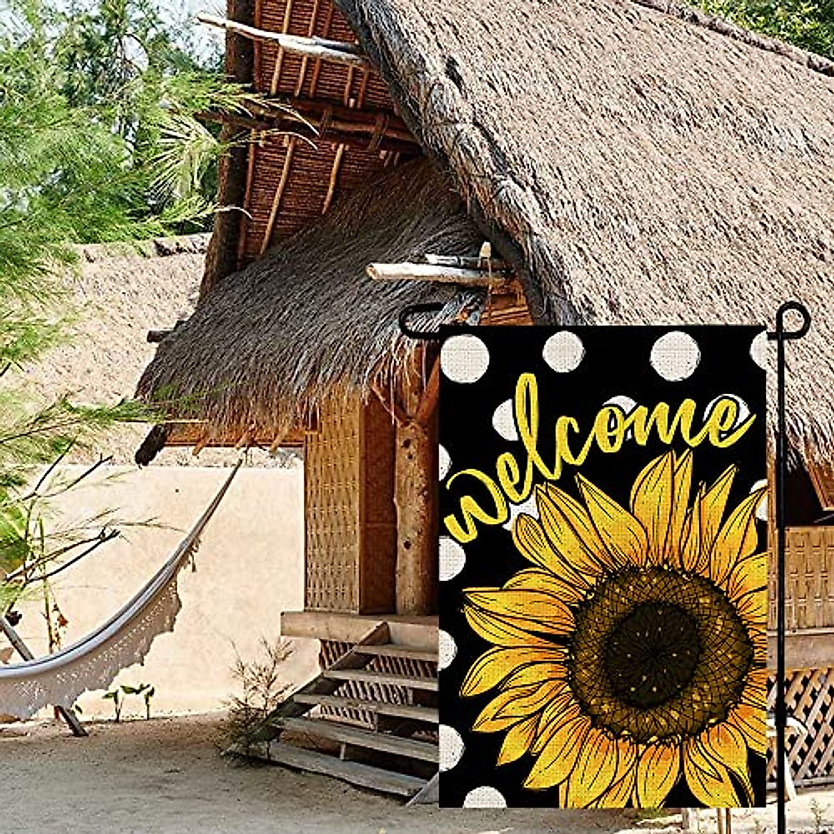 CROWNED BEAUTY Summer Garden Flag Sunflower Yard 12x18 Inch Small Double Sided Outside Polka Dots Party Farmhouse Décor