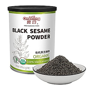ONETANG Organic Black Sesame Powder, Protein Source No Sugar, Low Temp Roasted, Halal, Non-GMO, Black Sesame Paste 12.36 Oz (350g)