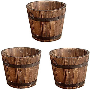 CoscosX 3 Pcs Rustic Wooden Bucket Flower Planter Patio Garden Backyard Planter Outdoor Indoor Home Decor