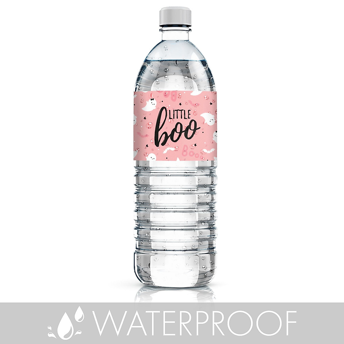 Pink A Little Boo is Almost Due Girl Baby Shower Water Bottle Labels, Halloween Baby Shower Waterproof Stickers for Water Bottles - 24 Count