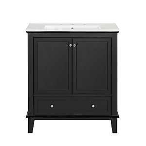 CuisinSmart 30" Bathroom Vanity with Sink, Combo Cabinet Undermount Sink, Bathroom Storage Cabinet Modern Design Bath Vanity with 2 Doors and 1 Drawer Black