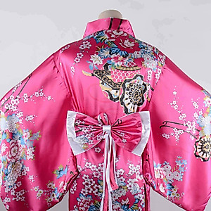 Women's Floral Print Traditional Japanese Kimono Goldfish OBI Blossom Costume Set Belt Robe
