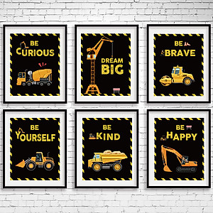 SUUURA-OO Truck Inspirational Quote Art Print Set of 6 (8”X10”), Dream big Truck Bedroom Cool Poster for for Nursery Boys Son Brother Grandson Kids Room Home Decor, No Frame
