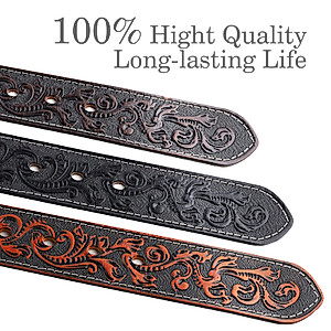 NPET Full Grain Western Engraved Tooled Men Leather Belt 36” waist