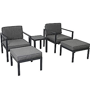 BIADNBZ 5-Piece Outdoor Patio Furniture Set for 4,UV-Resistant Aluminum Alloy Conversation Sofa Chairs with Coffee Table and Stools for Poolside, Garden, Black Frame+Gray Cushion