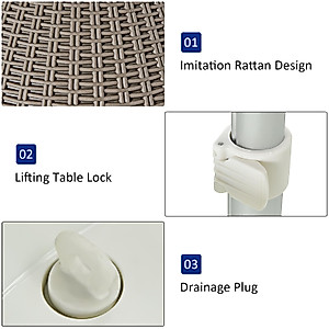 Giantex Cool Bar Table, 8 Gallon Beer and Wine Cooler, Rattan Style Patio Bar Tables, Height Adjustable, 3-in-1 Ice Cooler with Drainage Plug, Outdoor Cocktail Table for Deck Pool Party (Coffee)