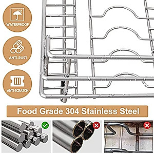 Qienrrae Large Dish Drying Rack with Drainboard Set, Stainless Steel Dish Rack with Drainage, Wine Glass Holder, Utensil Holder and Extra Dryer Mat, 2 Tier Dishes Rack for Kitchen Counter, Red