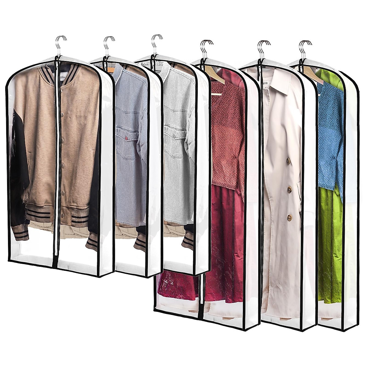 Pumtus 6 Pack Garment Bags, 50'' & 40'' Clear Hanging Clothes Covers, 4" Gussetes Plastic Large Suit Bag for Closet Storage, Transparent Dust Cover Protector Bag for Dress, Jacket, Coat, Sweater