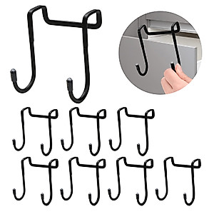 Tinfol 8 Pack Cabinet Door Hooks, Double S-Shaped Over Door Shower Hook, Stainless Steel Over Door Hook, for Kitchen, Bathroom, Closet, Cabinet Cupboard, Shower, Drawer, Wardrobe, Office (Black)