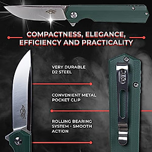 Firebird GANZO FH11 Top Pocket Folding Knife D2 Steel Blade Anti-slip G10 Handle with Clip Hunting Gear Fishing Camping Outdoor Folder EDC Pocket Knife (Green)