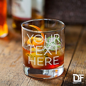 Custom Whiskey Glass, Engraved Etched Text Rocks Cocktail Glass, 10.25 oz Old Fashioned Whiskey Cup Gift, Customize With Your Text Here