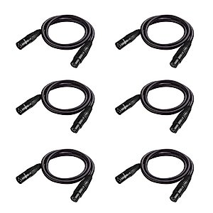 JLPOW 3.2 ft Flexible DMX Cable, Gold-Plated 3 Pin Male to Female XLR Cable DMX Wire, Best for DJ Stage Light Moving Head Par Lights (6 Pack)