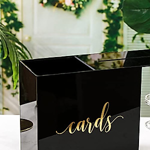 UNIQOOO Black Acrylic Wedding Card Box with Slot, Large 10x10x5.5 inch w/ Gold Foil | Wedding Receptions Wishing Well Money Box, Birthdays, Memory Box